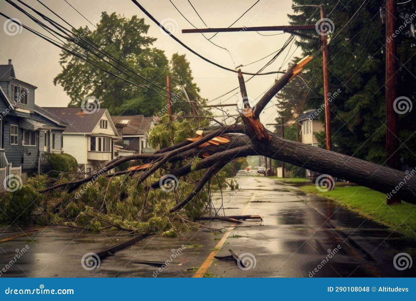 Fallen Tree Branch Entangled with Power Lines Post-storm Stock Photo ...