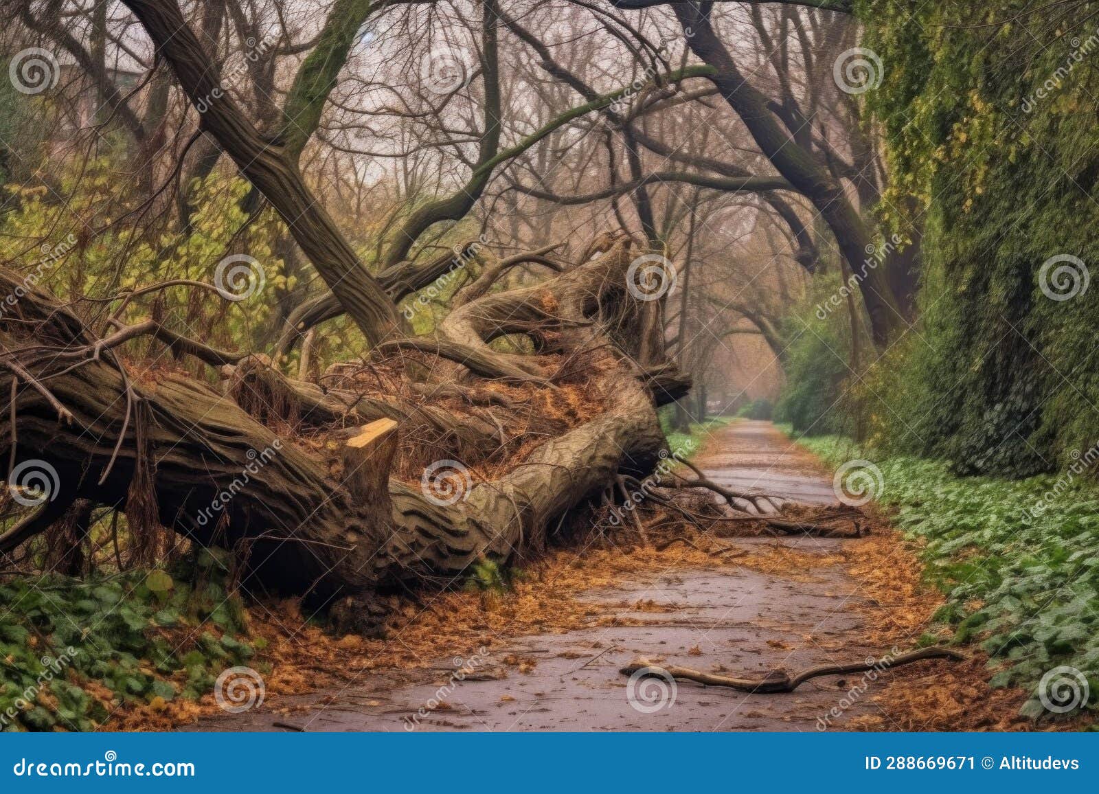 Fallen Tree Branches Scattered on Park Path Stock Image - Image of ...