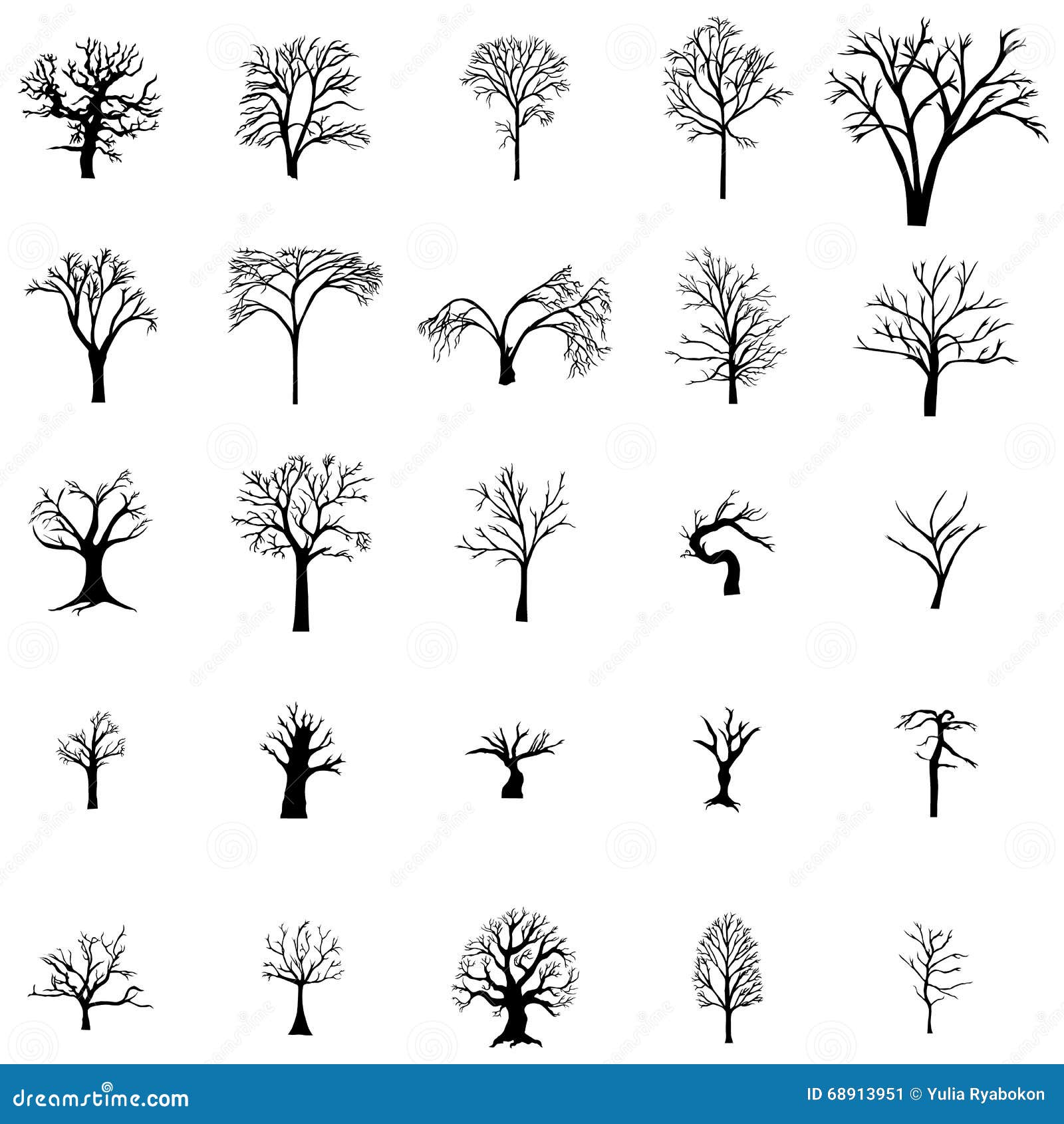 Fallen Tree silhouette set stock vector. Illustration of leafless ...