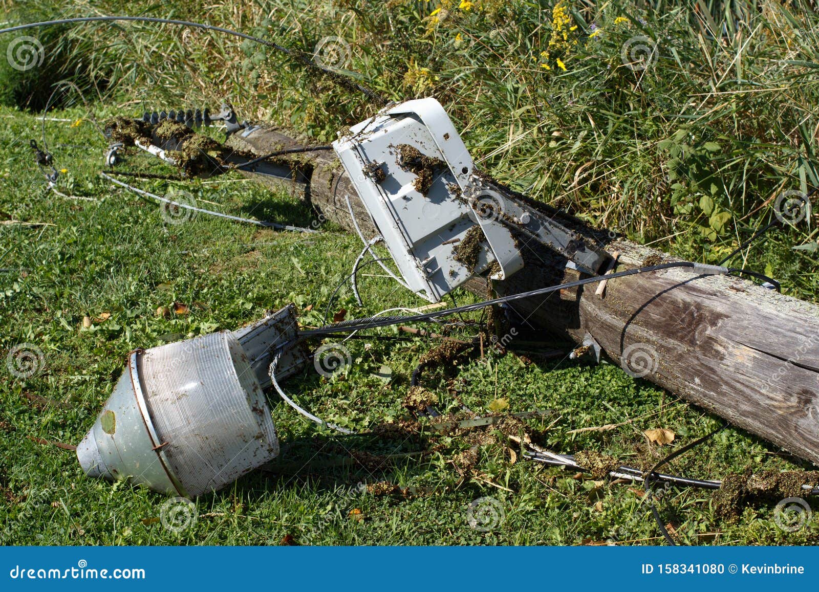 Fallen Utility Pole stock photo. Image of telephone - 158341080