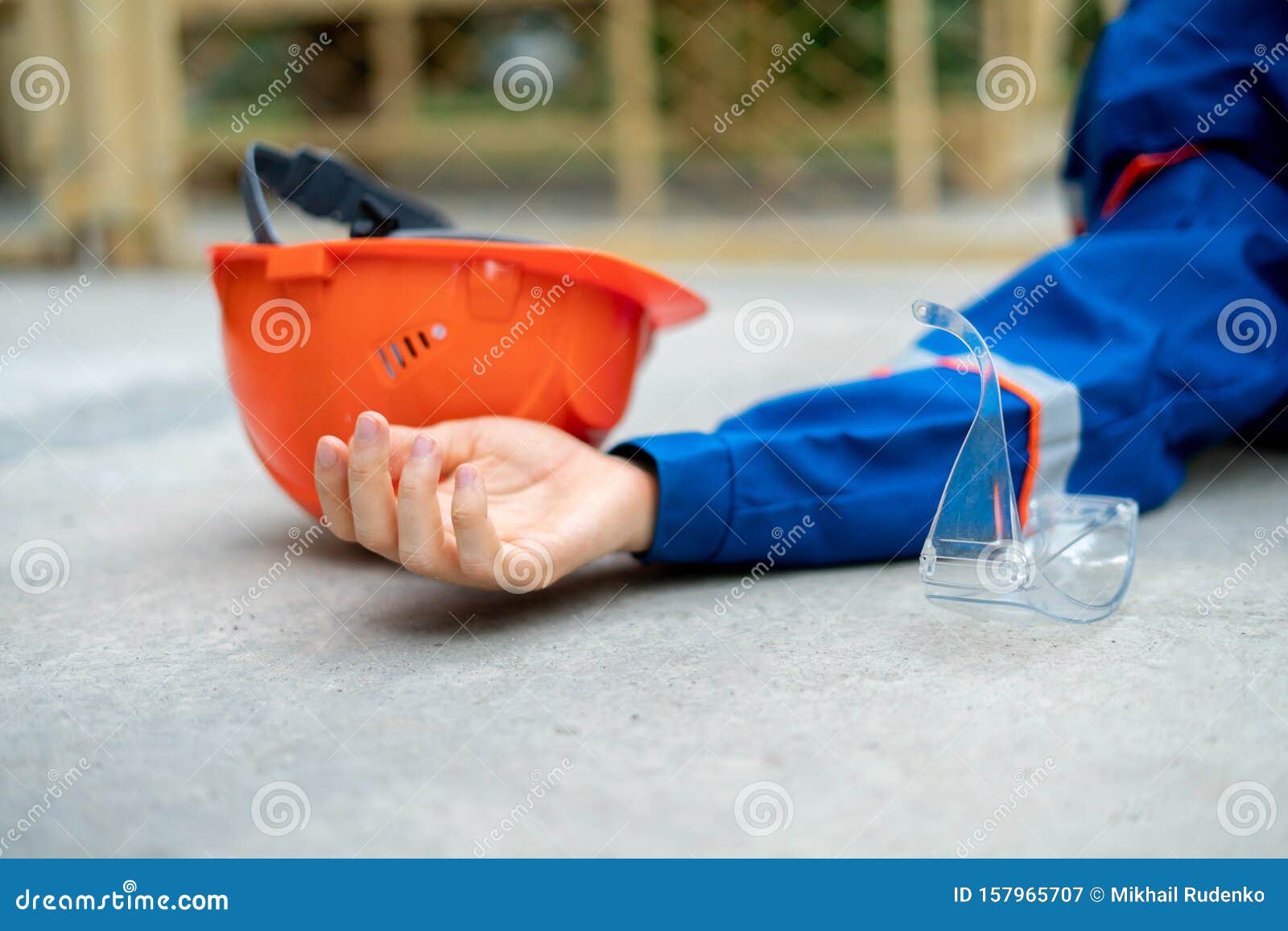 Fallen Worker on Floor with His Helmet, Accident Injury Stock Image ...
