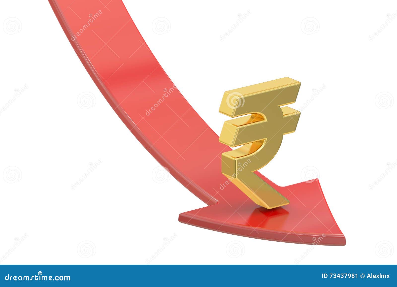 Fallender Roter Pfeil Mit Symbol Der Rupie, Krisenkonzept Rende 3D ...