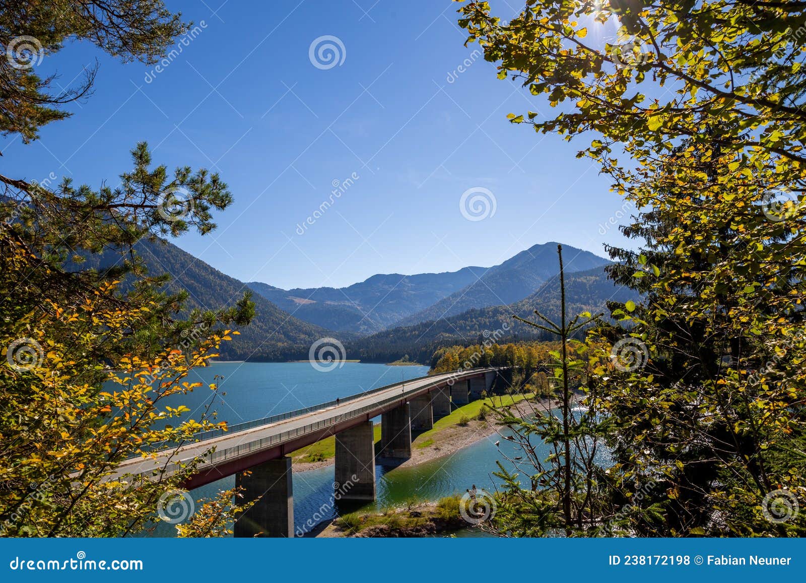 Faller Klamm Bridge Over Sylvenstein Reservoir through Trees Stock ...