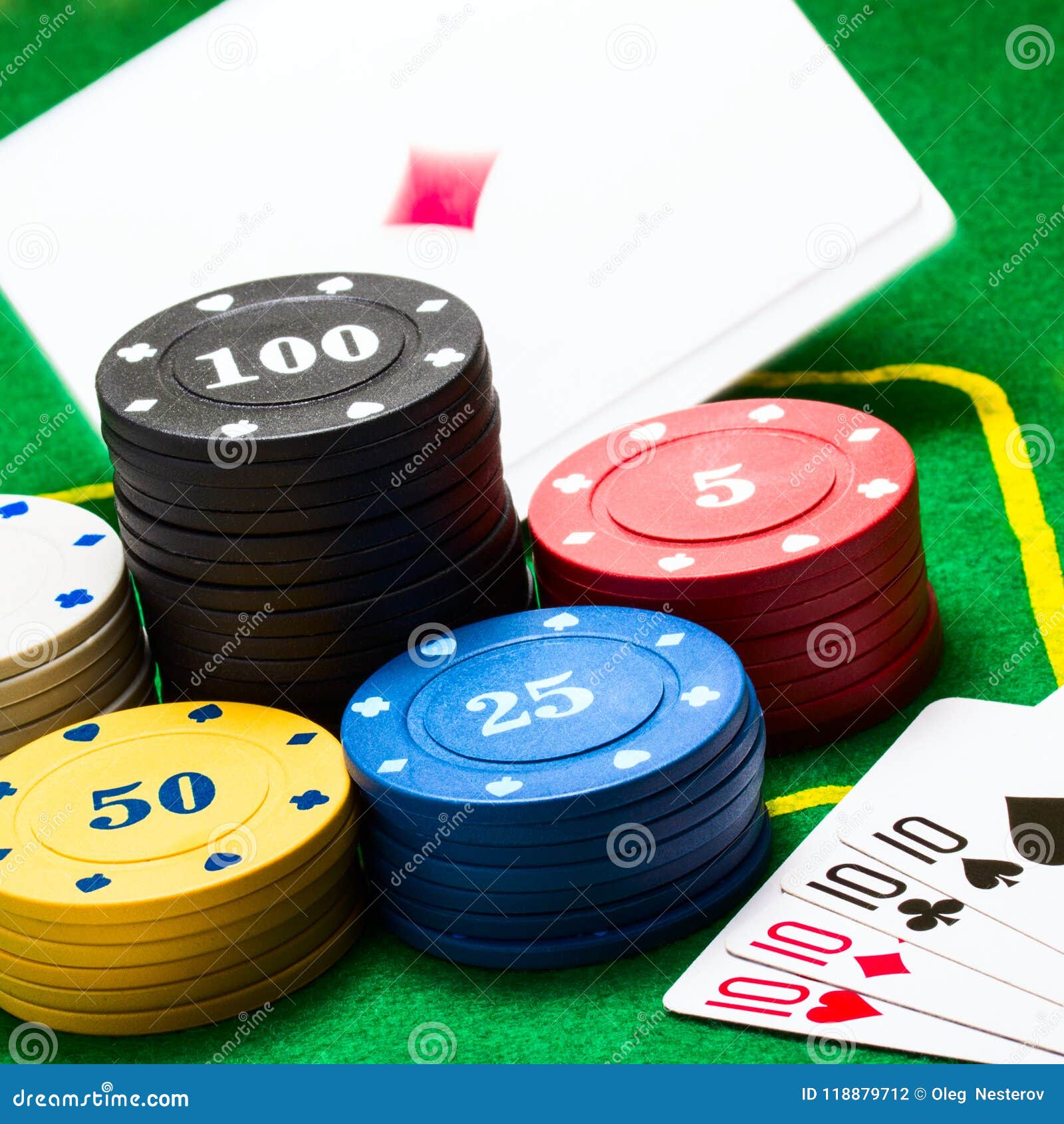 Falling Ace Behind the Bright Columns of Poker Chips Stock Photo ...