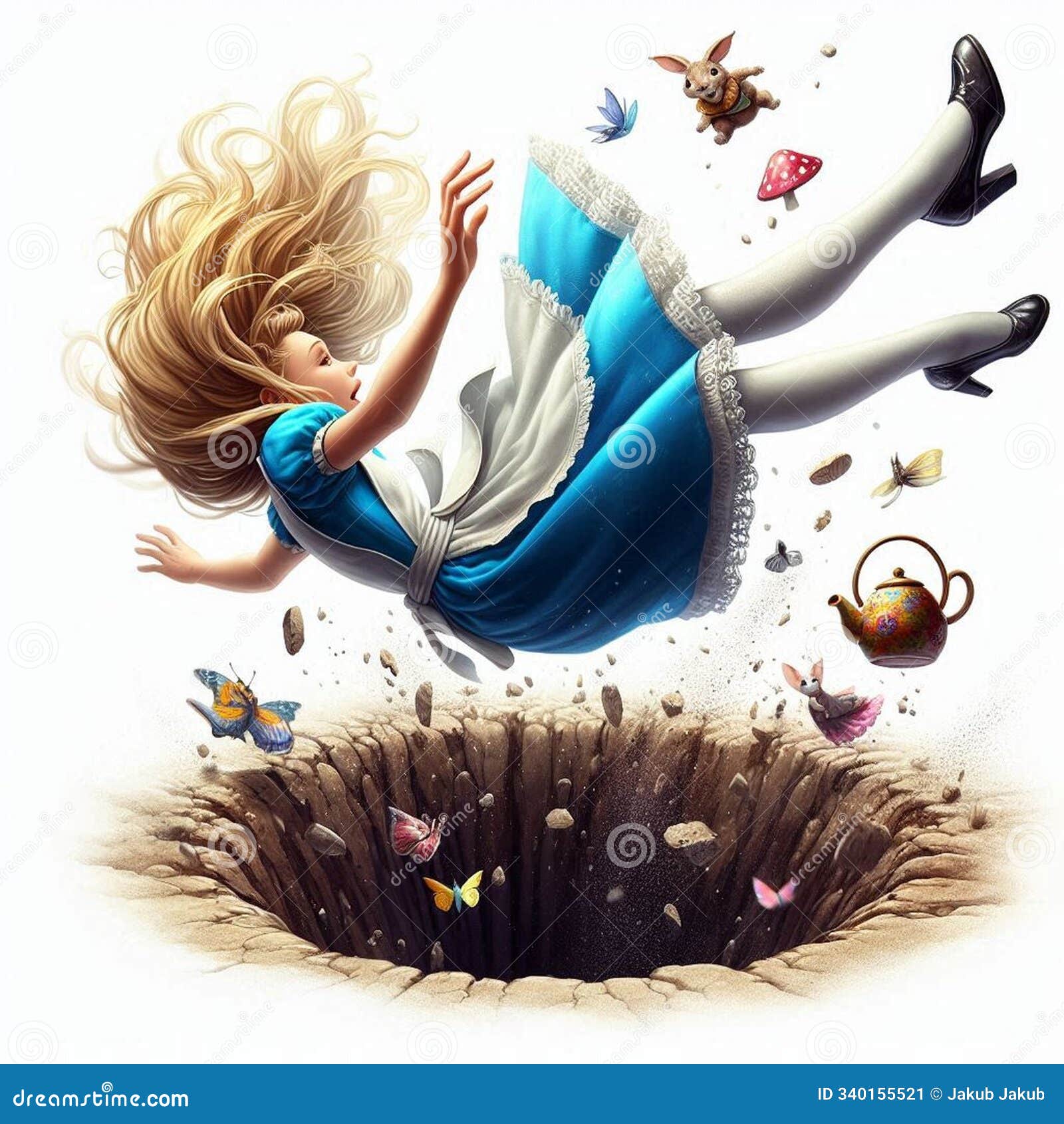 Falling Alice. Alice is Falling Down into the Rabbit Hole Stock ...