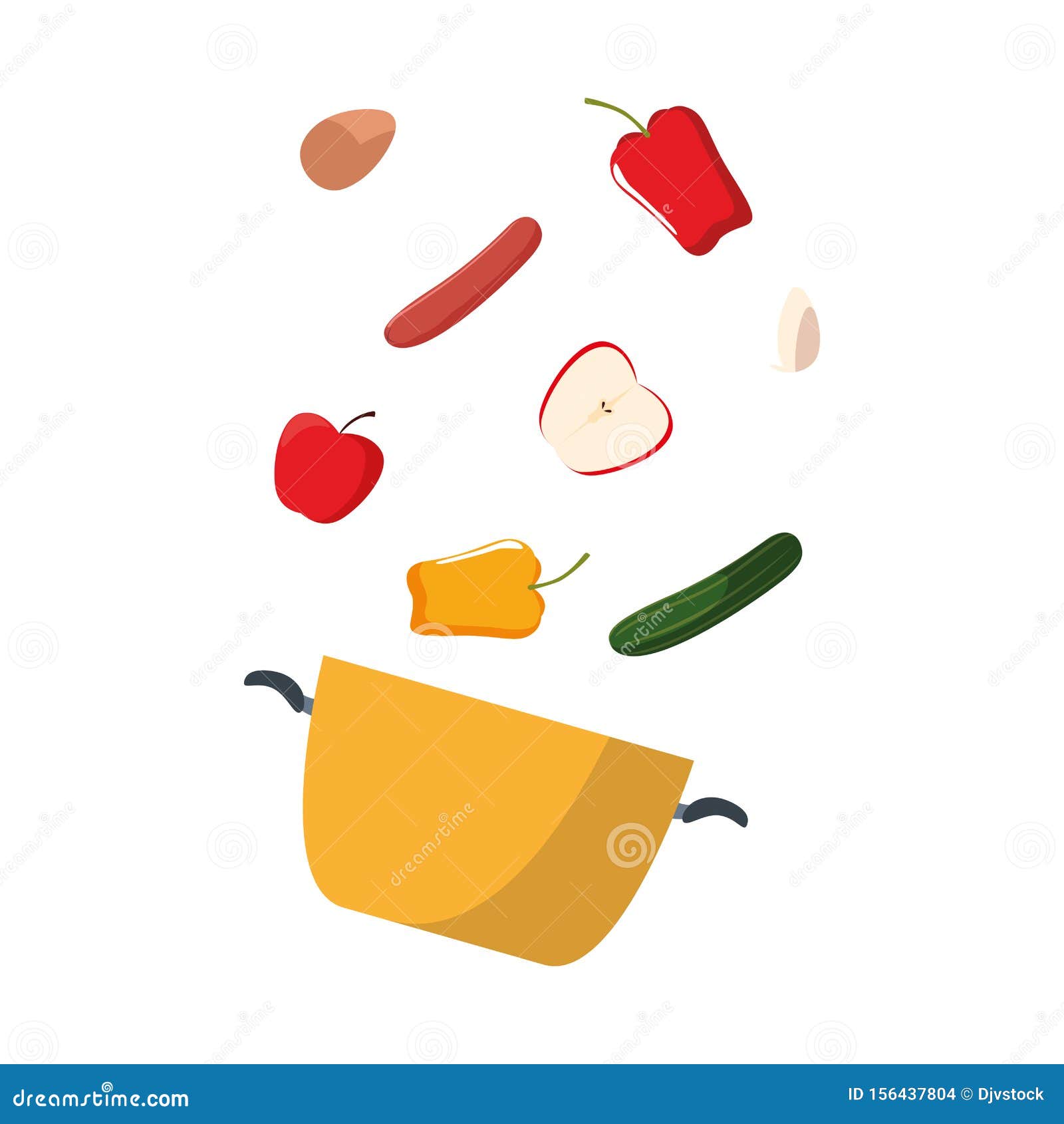 Falling Apple Cucumber Pepper Egg on Pot Cooking Stock Illustration ...