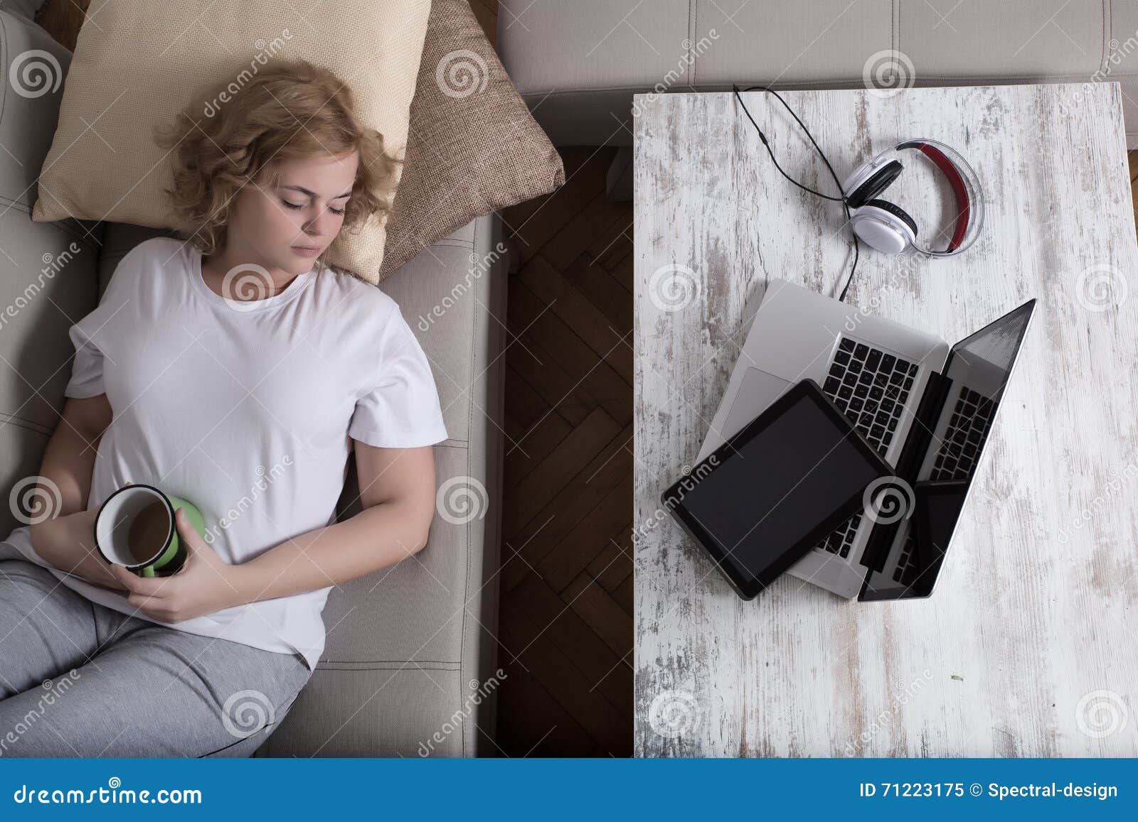 Falling Asleep on the Sofa at Night Stock Image - Image of home, happy ...
