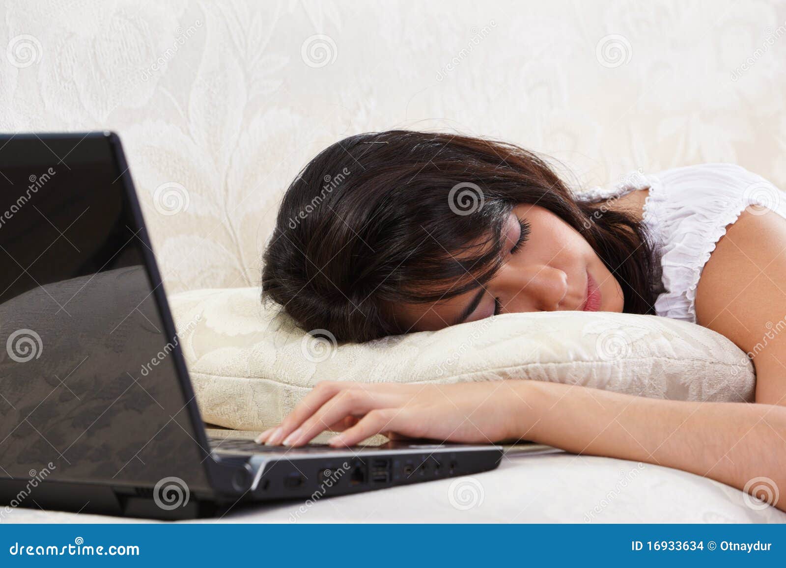 Falling Asleep while Using Laptop Stock Photo - Image of woman, sofa ...