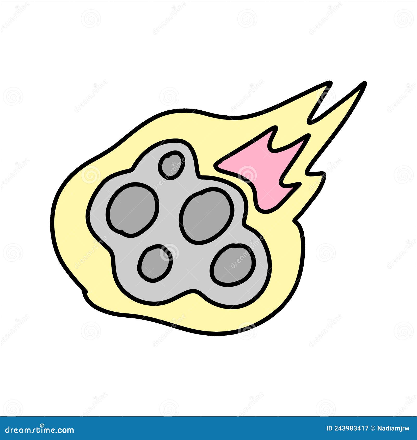 Vector Falling Asteroid Drawn in a Flat Style. Pink Comet Sticker ...