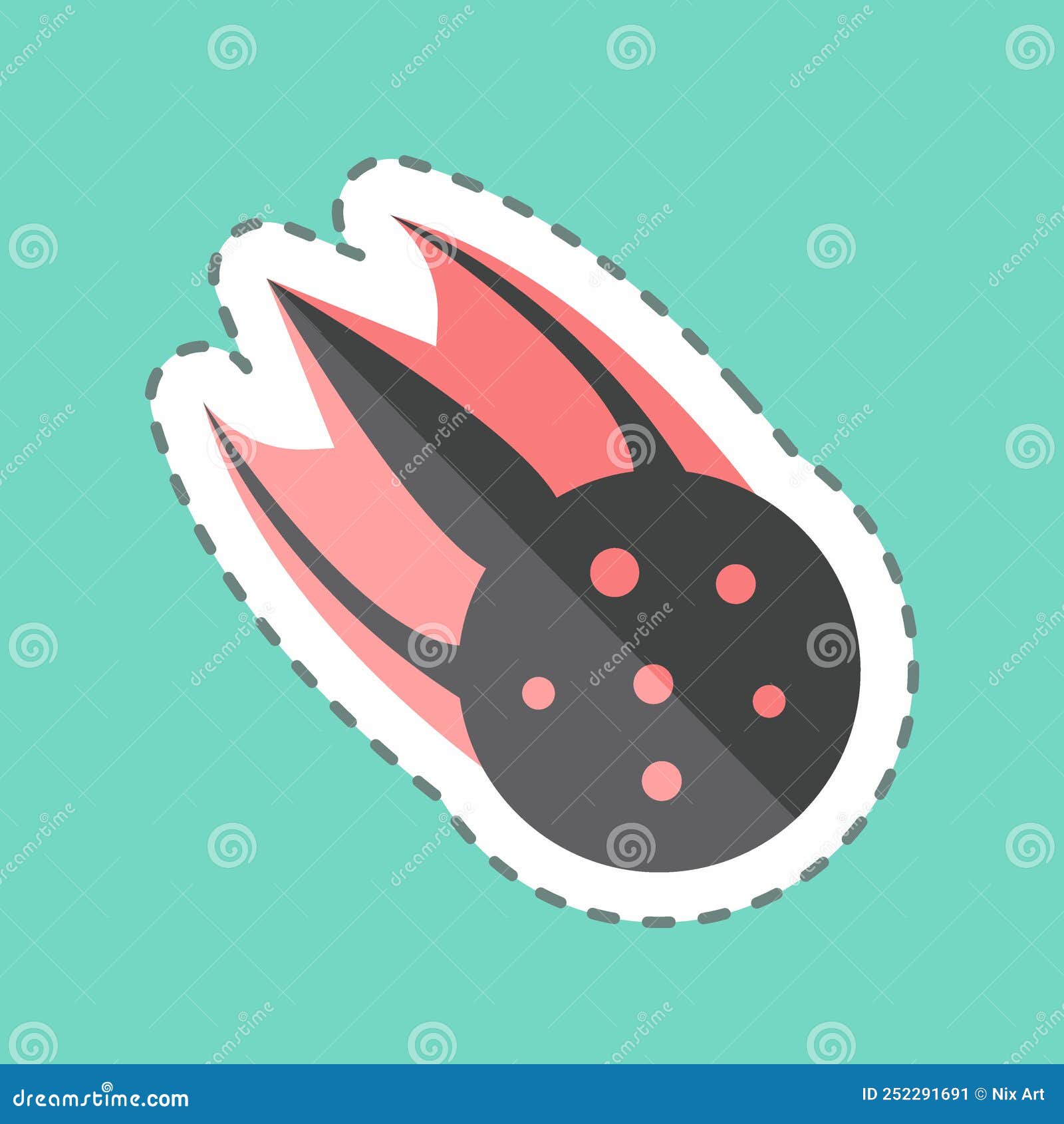 Falling Asteroid Sticker in Trendy Line Cut Isolated on Blue Background ...
