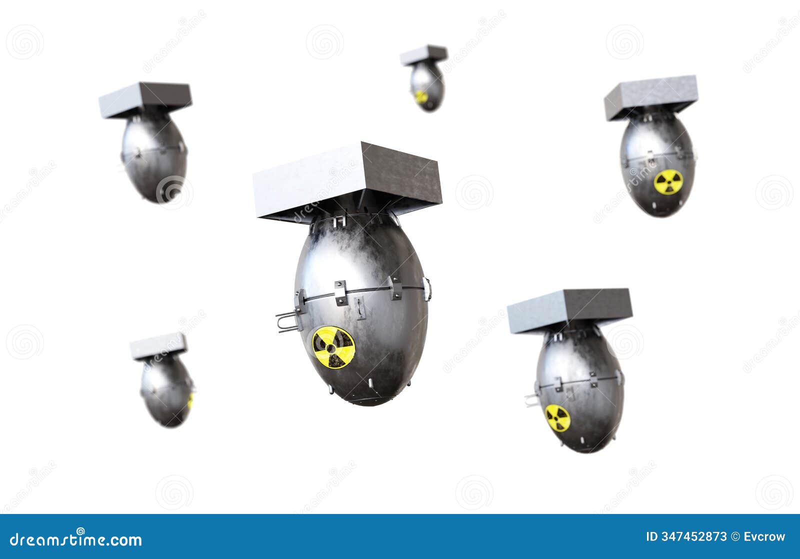 Falling Atomic Bombs Isolated on White Background Stock Illustration ...