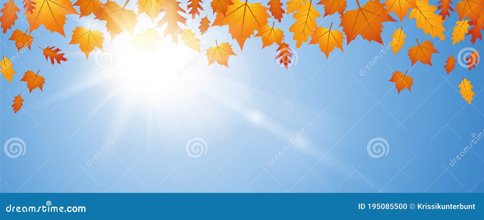 Falling Autumn Leaves on Sunny Sky Background Stock Vector ...