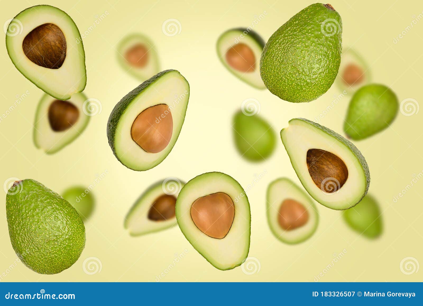 Falling Avocado Isolated on a Green Background with Clipping Path As ...