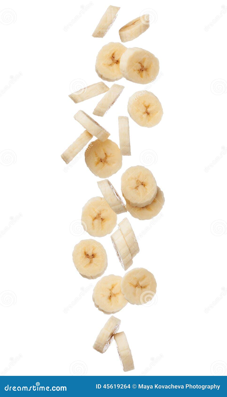 Falling Banana Slices Isolated on White Background Stock Photo - Image ...