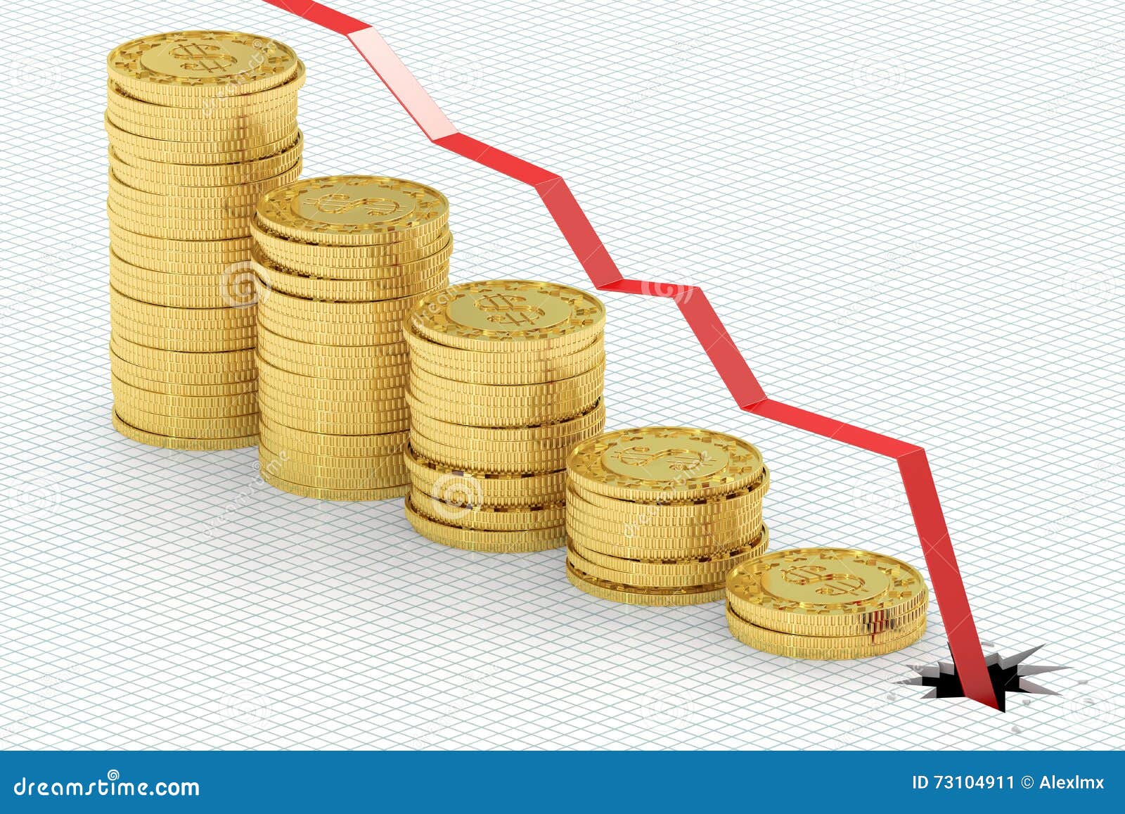 Falling Bar Chart with Golden Coins Stock Illustration - Illustration ...