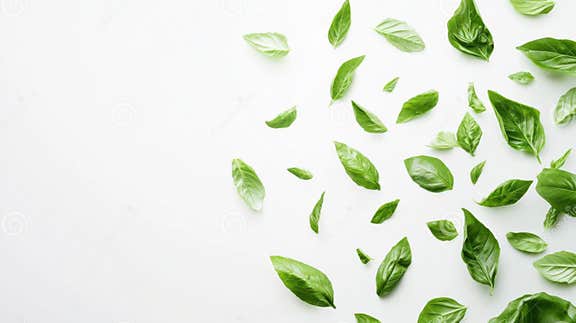 Falling Basil Leaves on White Background, a Fresh Herb Image Stock ...