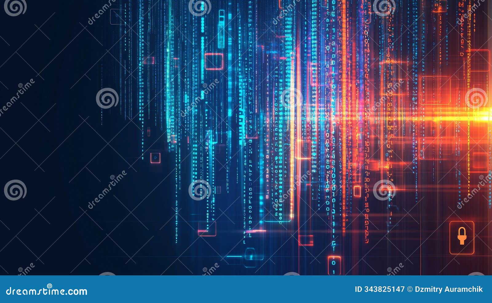 Falling Binary Code And Alarm Icons Symbolize A Data Breach In Progress From A Computer System