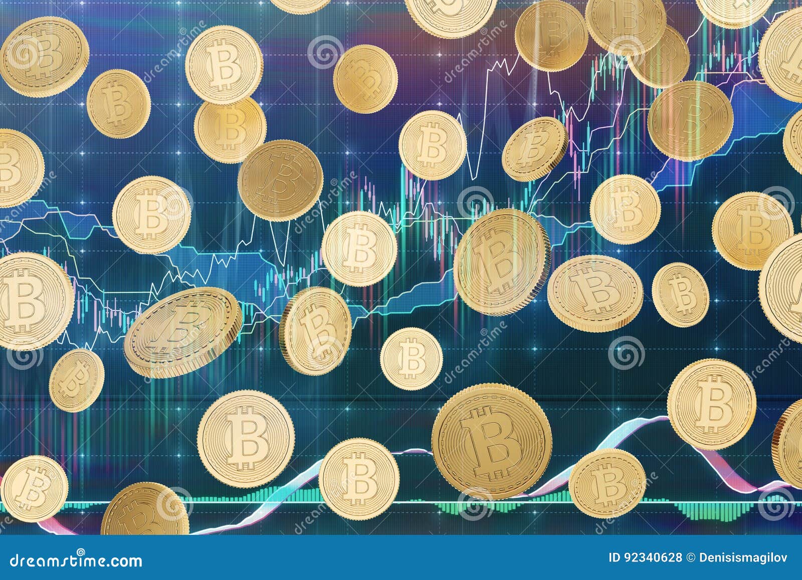 Falling Bitcoins and Graphs Stock Illustration - Illustration of ...