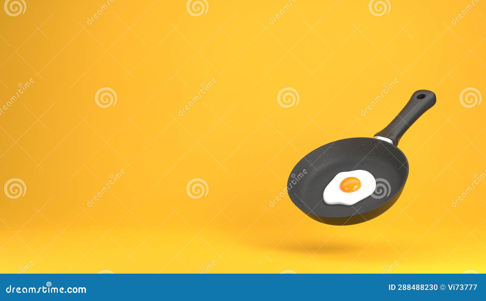 Falling Black Pan with Fried Egg on Yellow Background. 3D Rendering ...