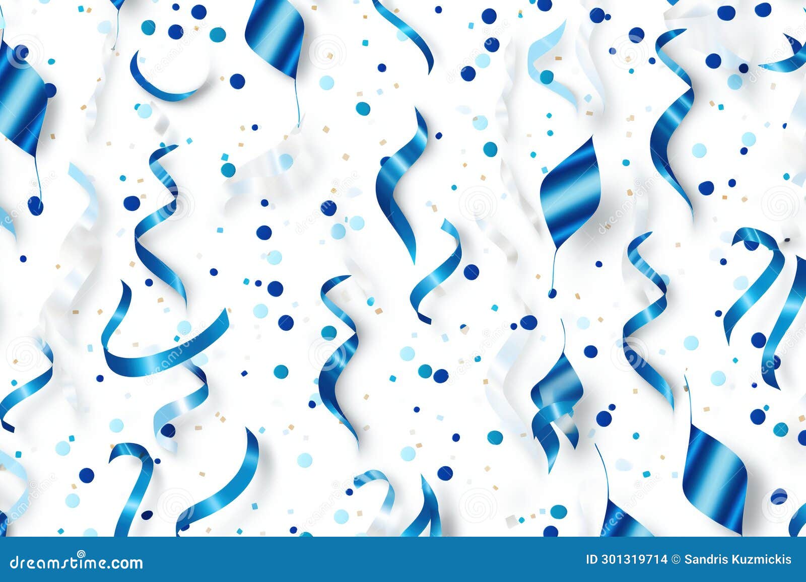 Falling Blue Confetti and Streamers Seamless Pattern on White ...