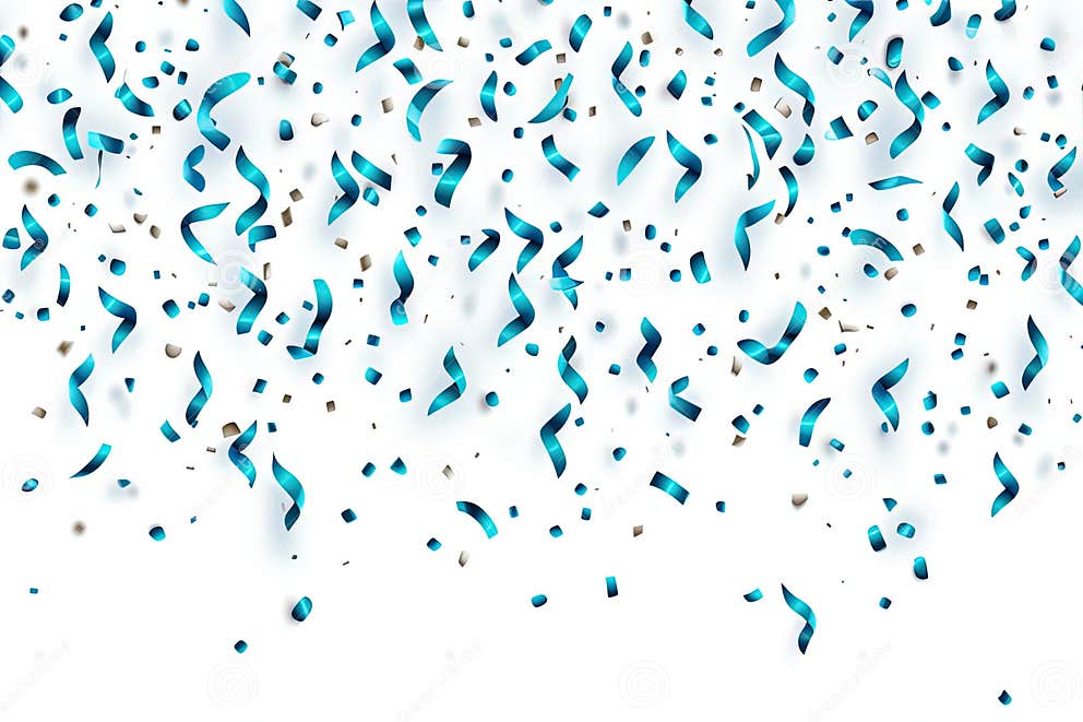 Falling Blue Confetti and Streamers Seamless Pattern on White ...