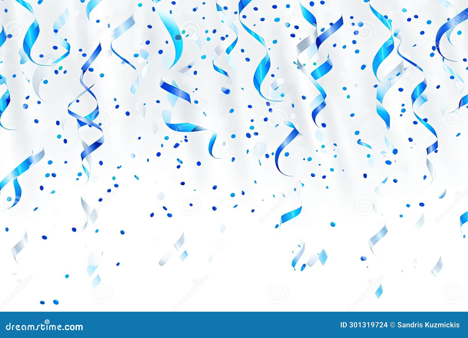 Falling Blue Confetti and Streamers Seamless Pattern on White ...