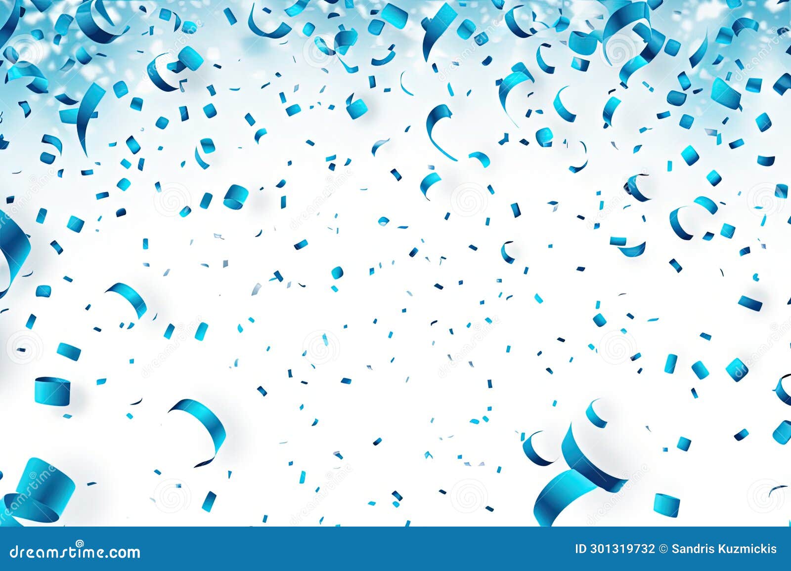 Falling Blue Confetti and Streamers Seamless Pattern on White ...