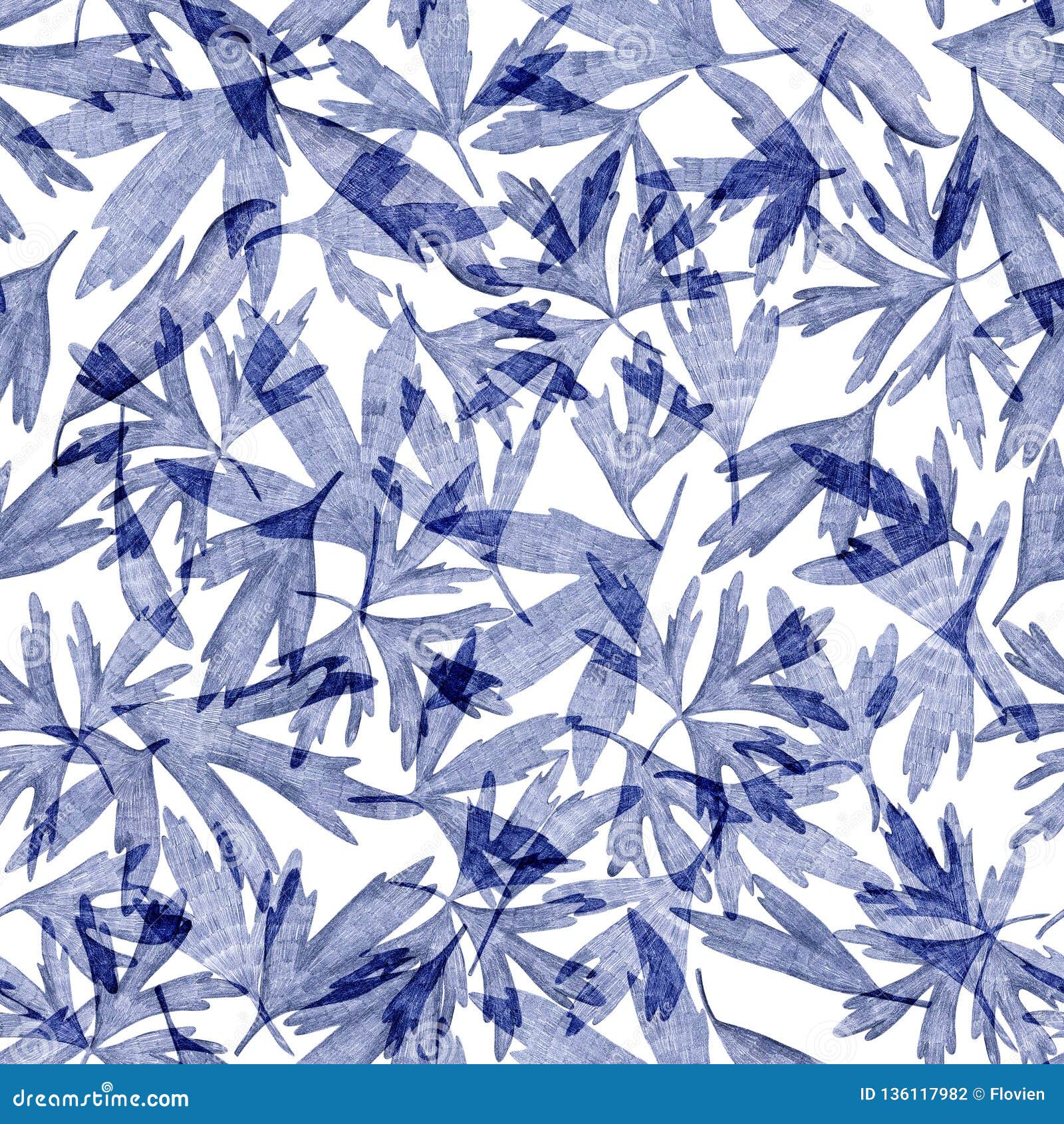 Falling Blue Leaves Seamless Pattern. Blue and White Elegant Print for ...