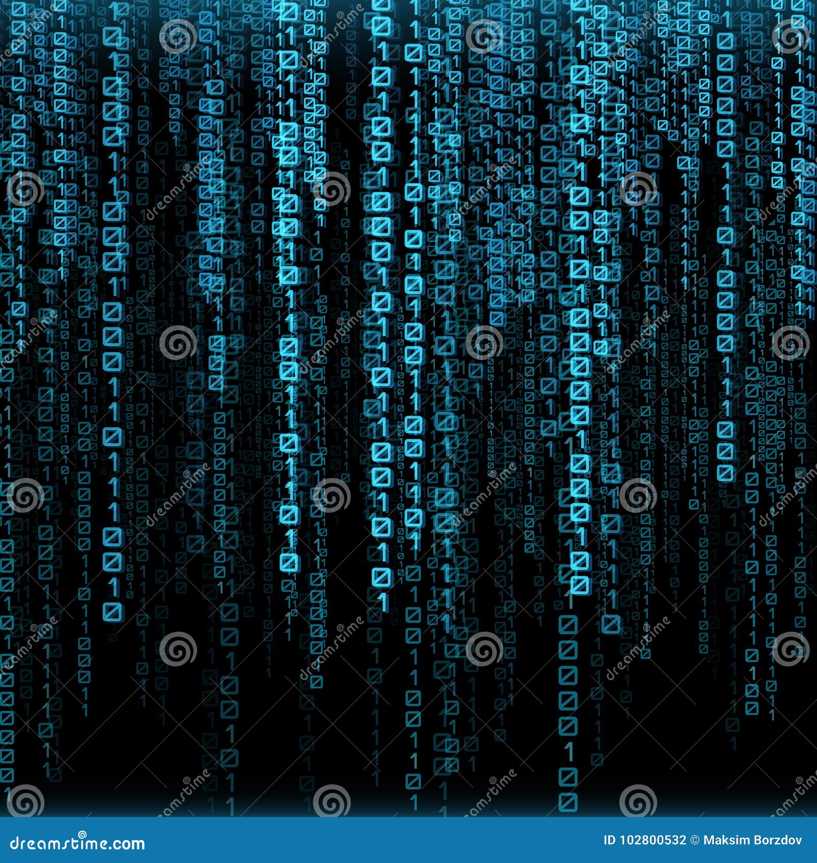 Falling Blue Numbers with Bright Flashes. Abstract Technology Stock ...