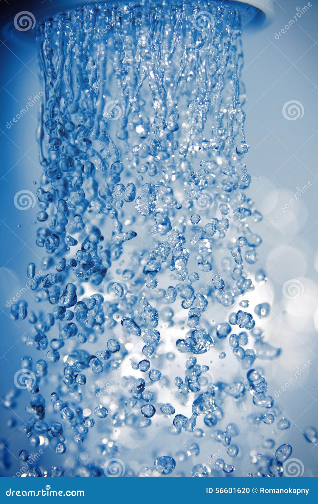 Falling blue waterdrops. stock photo. Image of reflection - 56601620
