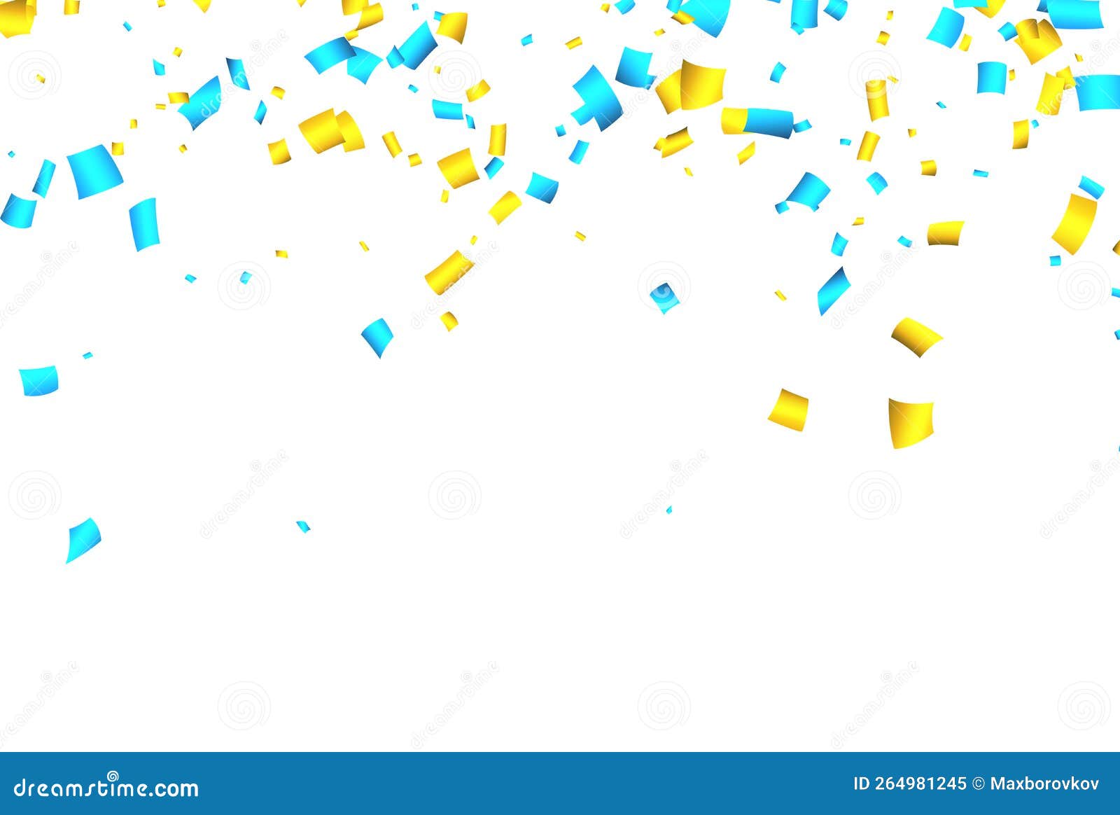 Falling Blue and Yellow Cut Out Ribbon Confetti Background with Space ...