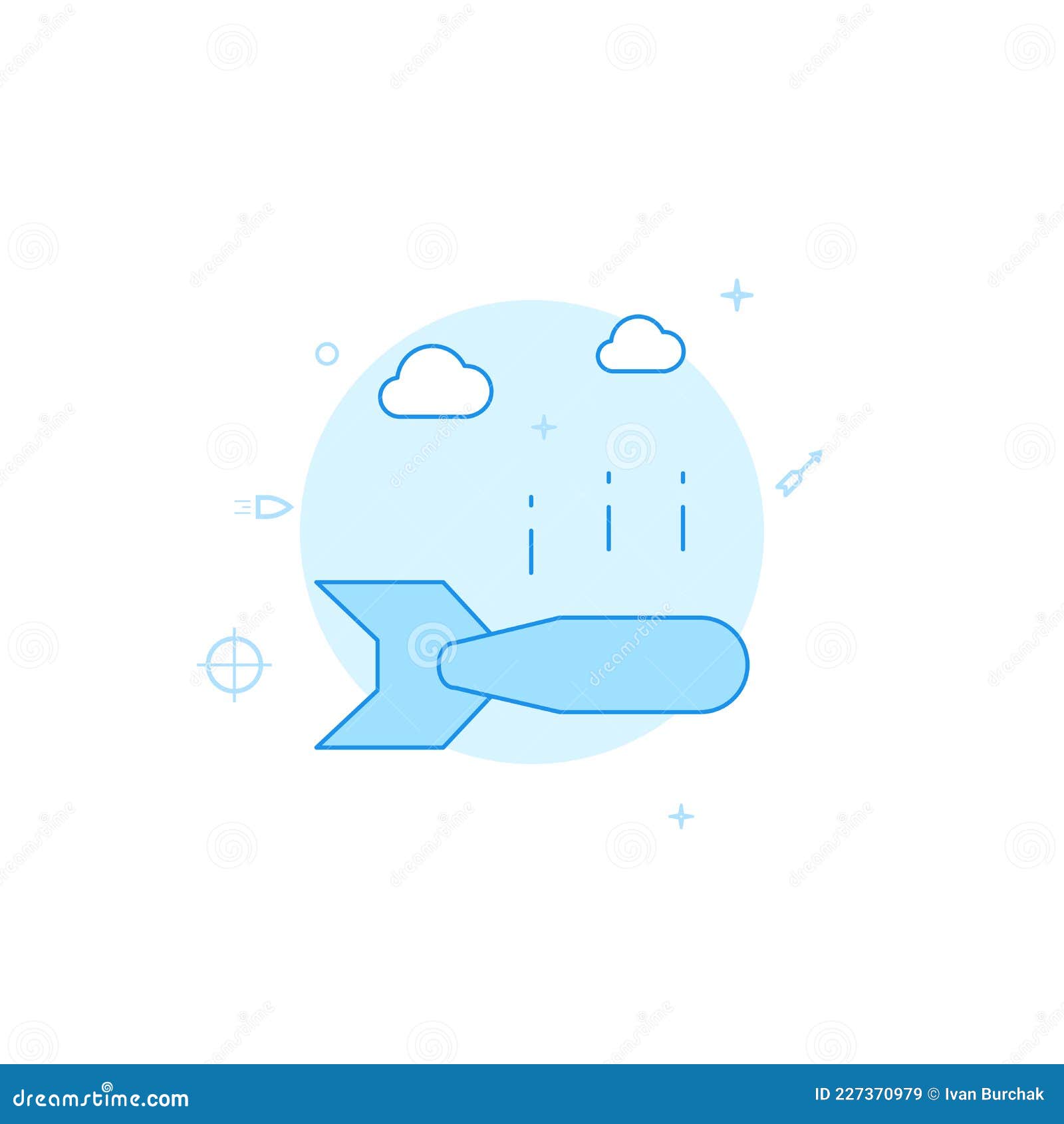 Falling Bomb Flat Vector Icon. Filled Line Style. Blue Monochrome ...
