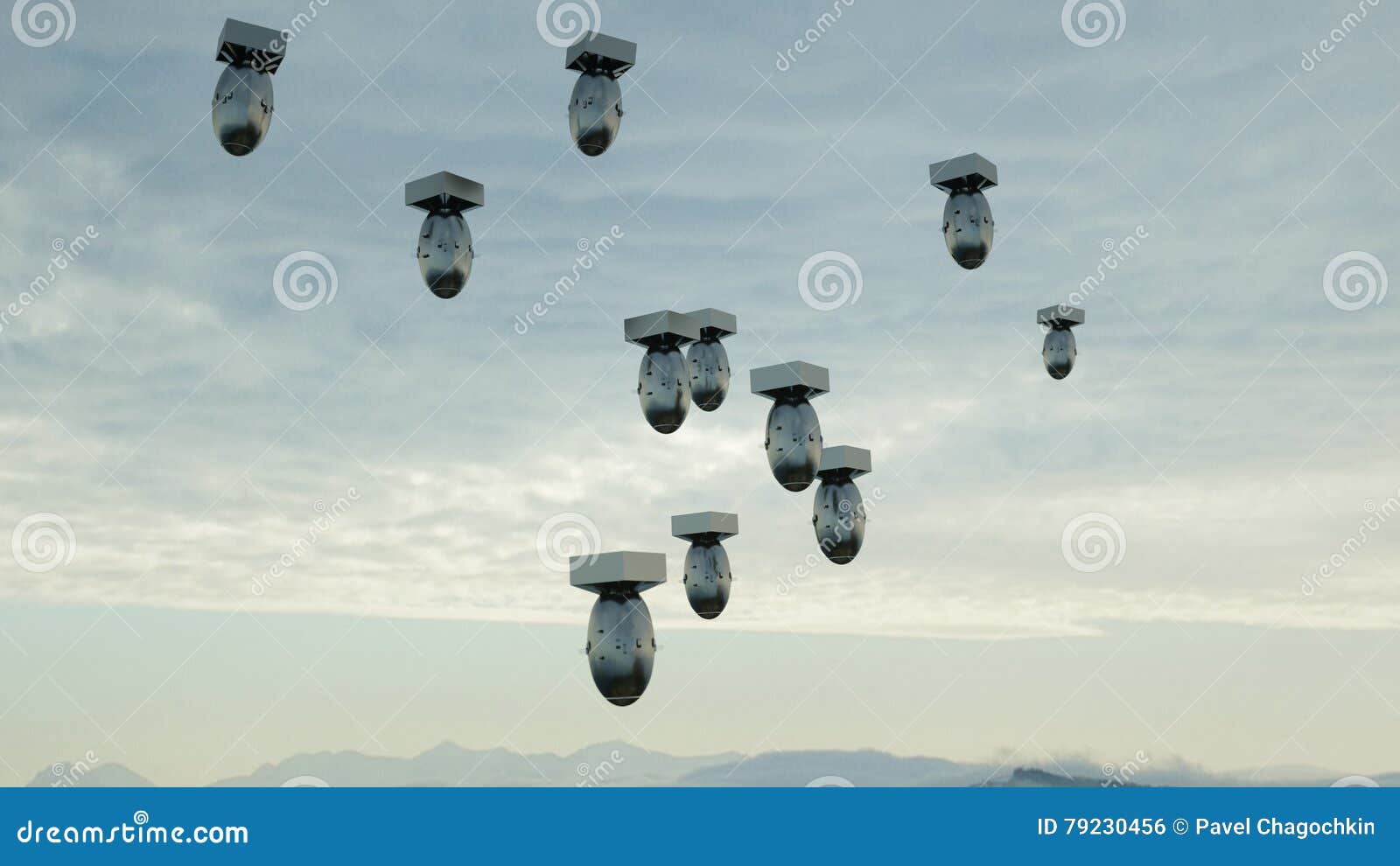 Falling Bombs Against the Dark Sky. Atom Bomb Stock Illustration ...