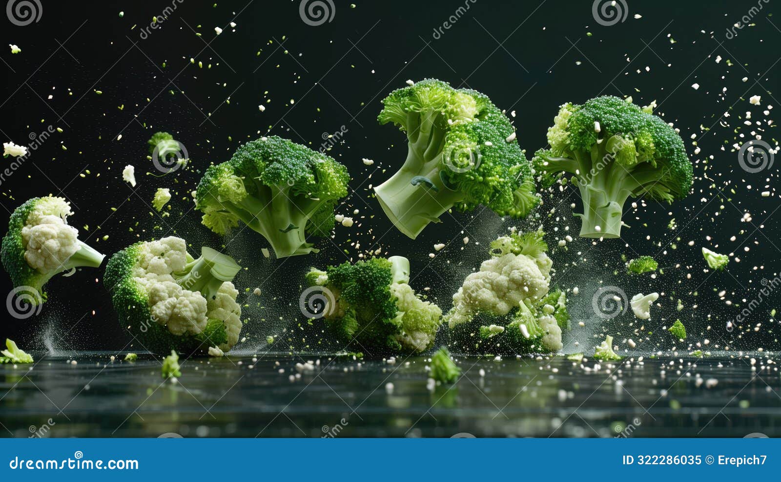 Falling Broccoli, Clipping Path, Isolated on Black Background Stock ...