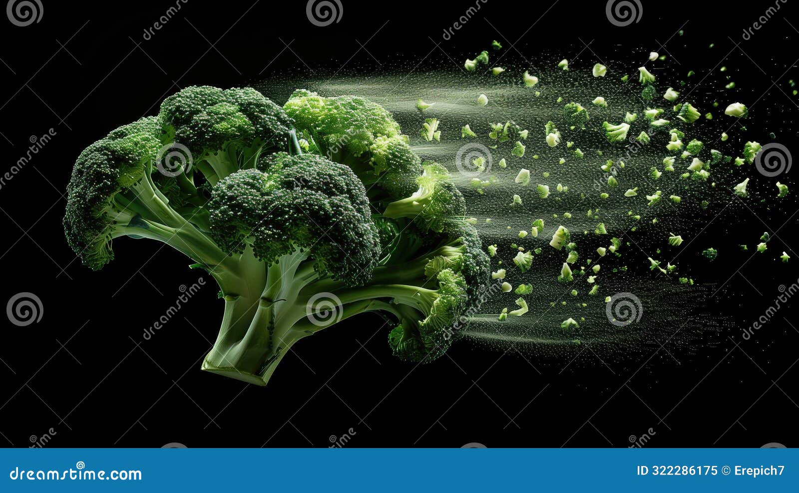 Falling Broccoli, Clipping Path, Isolated on Black Background Stock ...