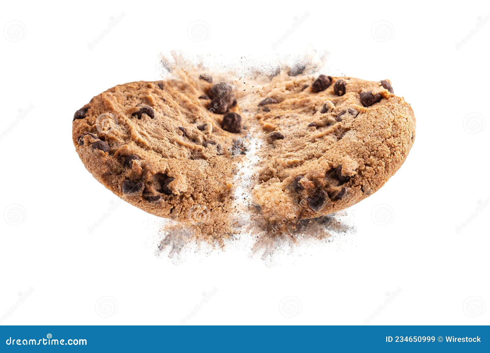 Falling Broken Chocolate Chip Cookie Isolated on a White Background ...