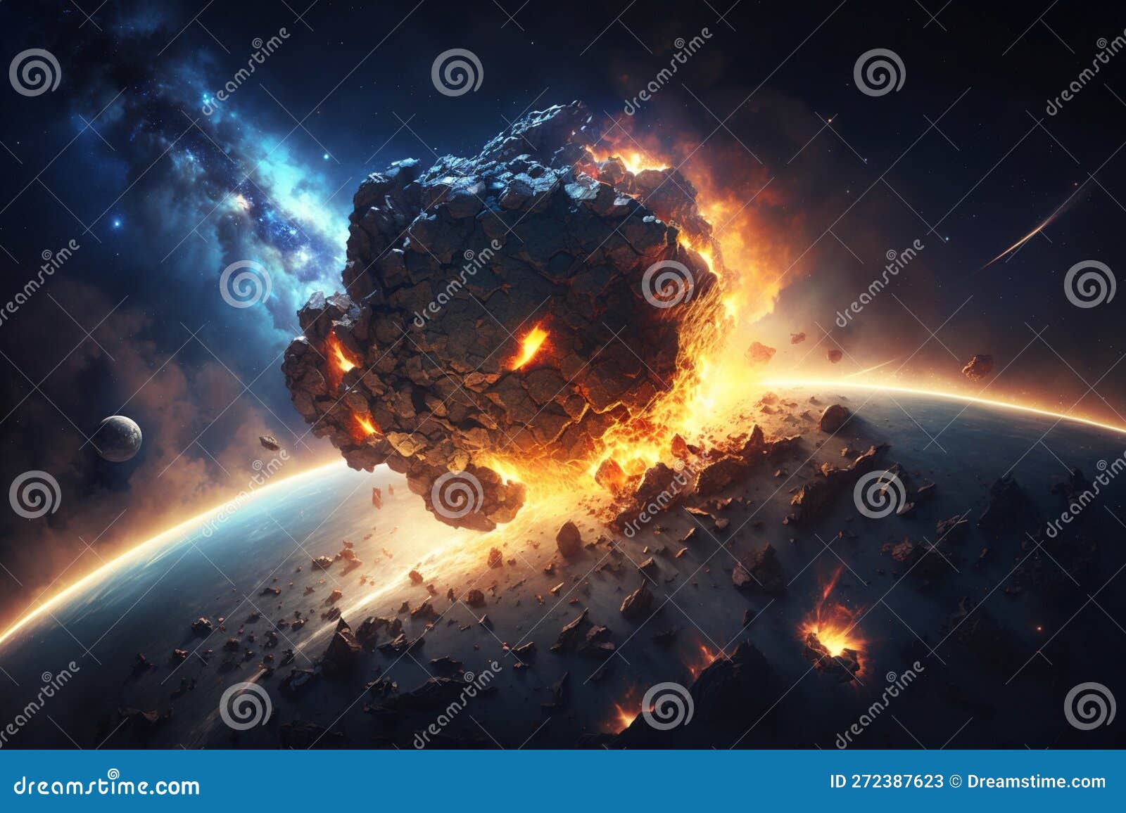 Falling Burning Asteroid Scene, Great Life Extinction Moment on the ...