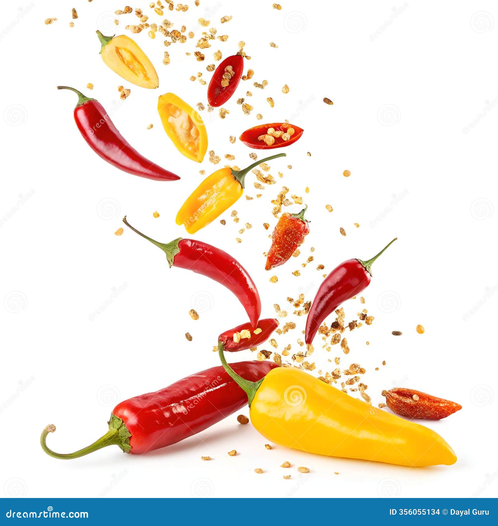 Falling Bursting Chili Peppers Isolated on White Background Stock ...