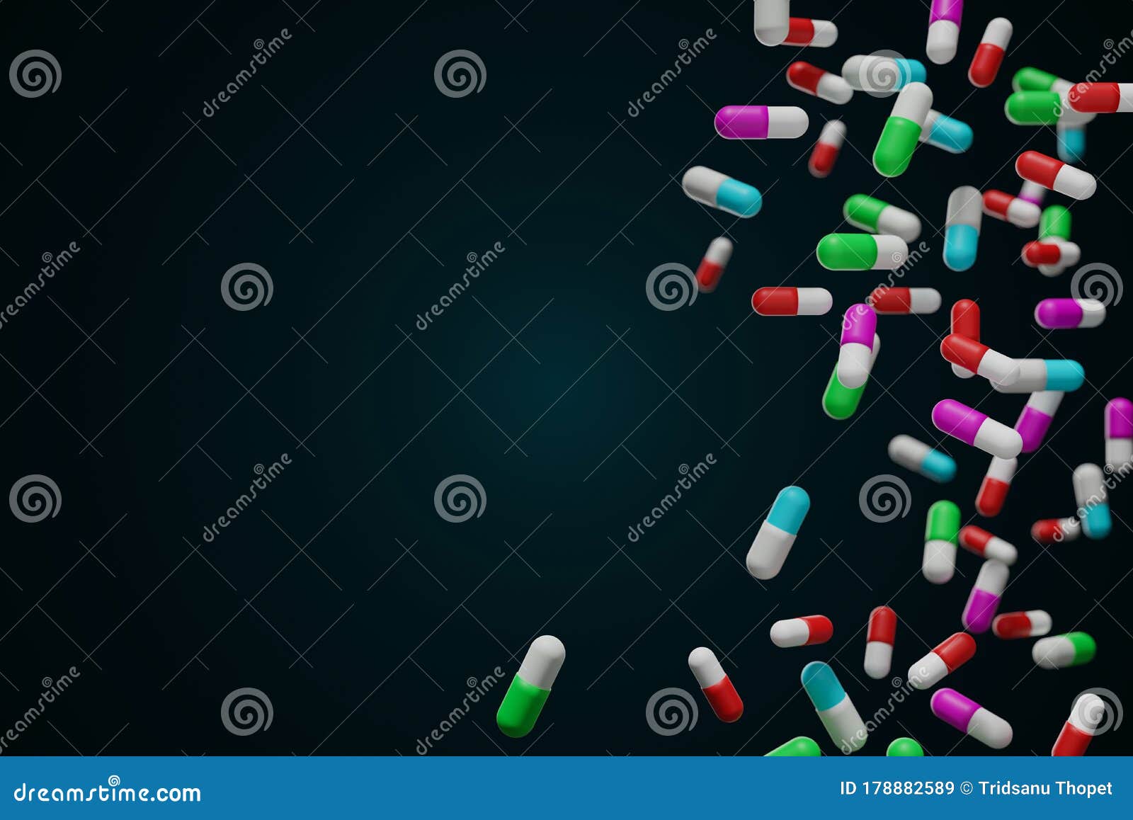 Falling Capsules Medication on Dark Background Stock Illustration ...