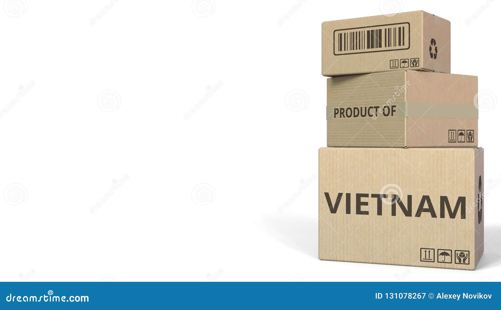 PRODUCT of VIETNAM Caption on Boxes. 3D Rendering Stock Illustration ...