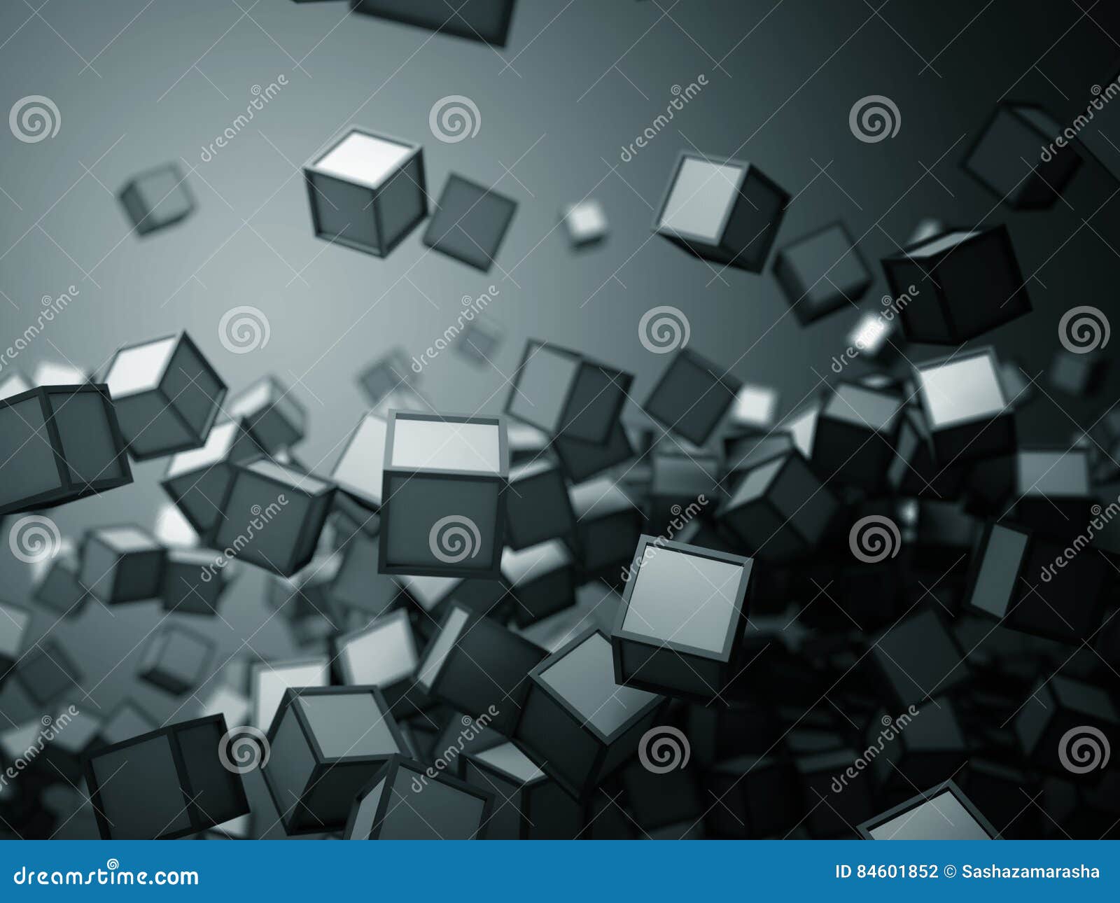 Falling Chaotic Cubes Objects Abstract Blue Futuristic Background Stock ...