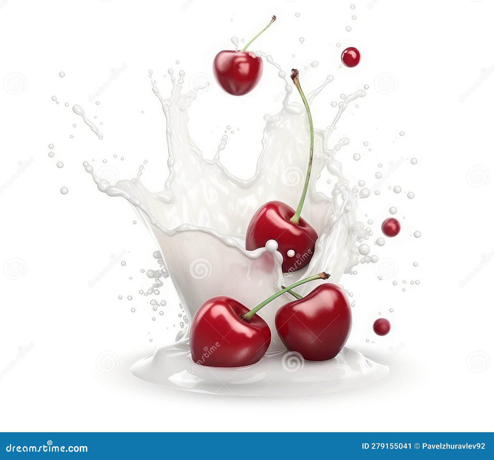 Falling Cherry in Milk Splash, Yogurt or Juice Packaging Mockup, Ai ...
