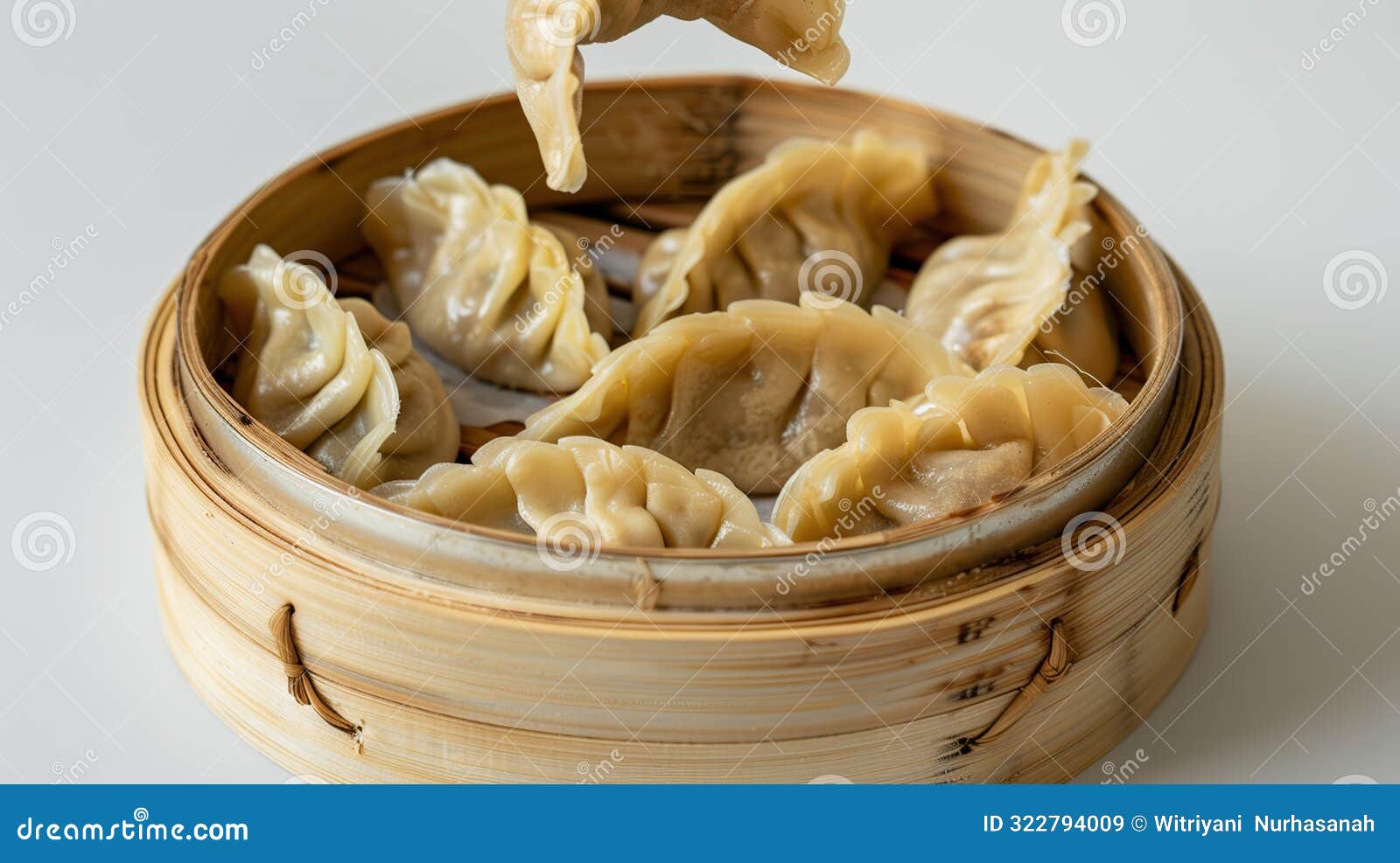 Falling Chinese Dumplings in a Bamboo Steamer Box. Generative Ai Stock ...