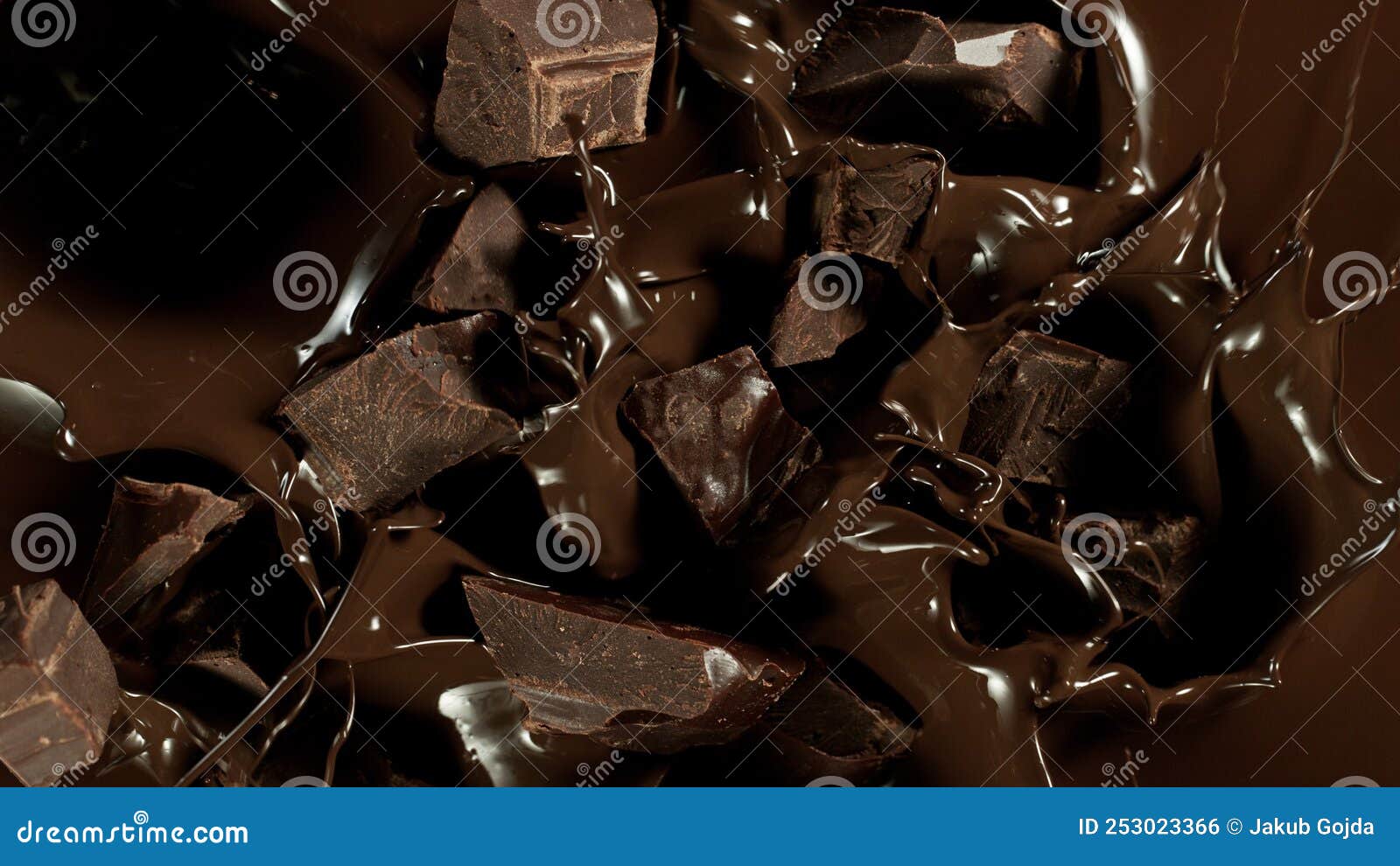 Falling Chocolate Chunks into Dark Hot Melted Chocolate Stock Photo - Image of abstract, blend ...