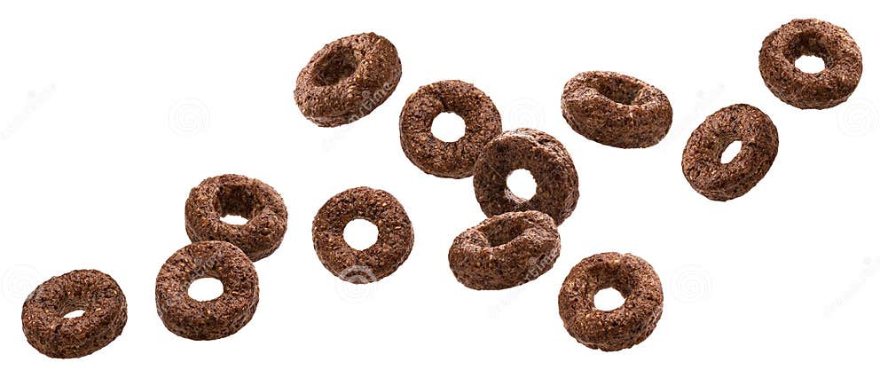 Falling Chocolate Corn Rings Isolated on White Background Stock Photo ...