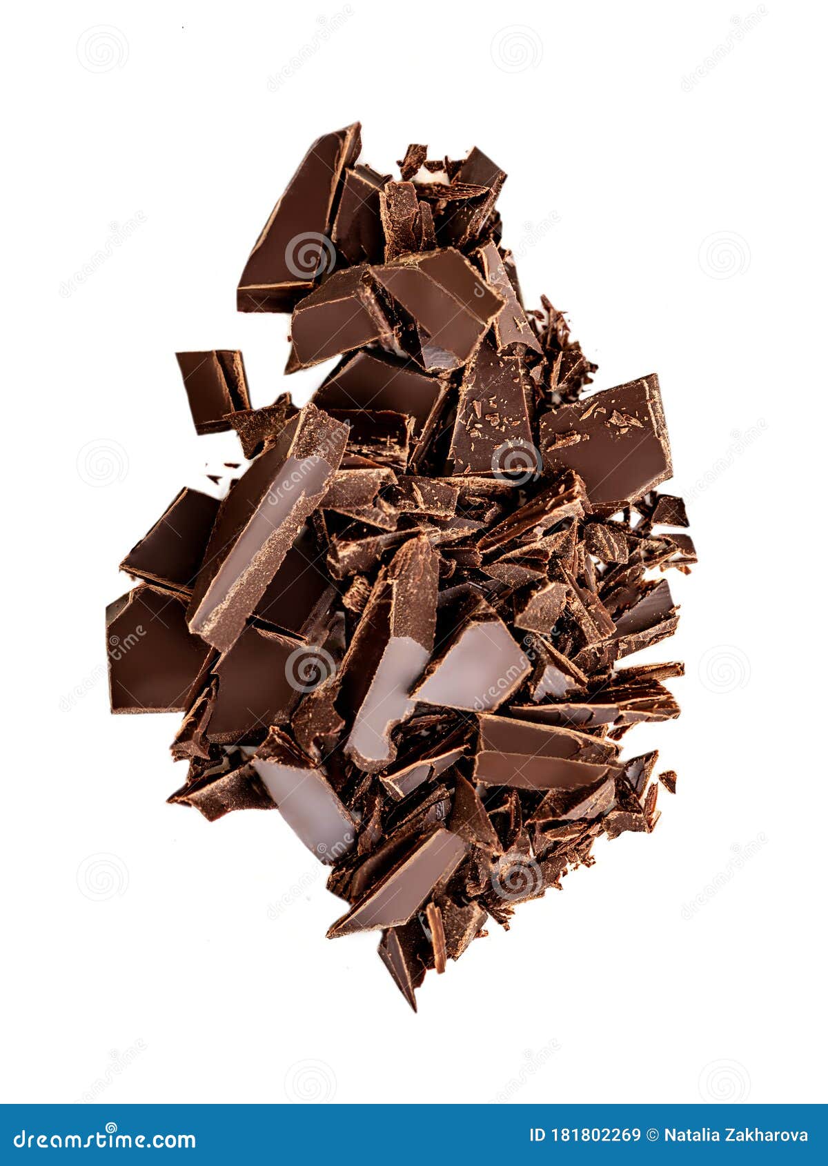 Falling Chocolate Pieces and Shavings Isolated on White Background ...