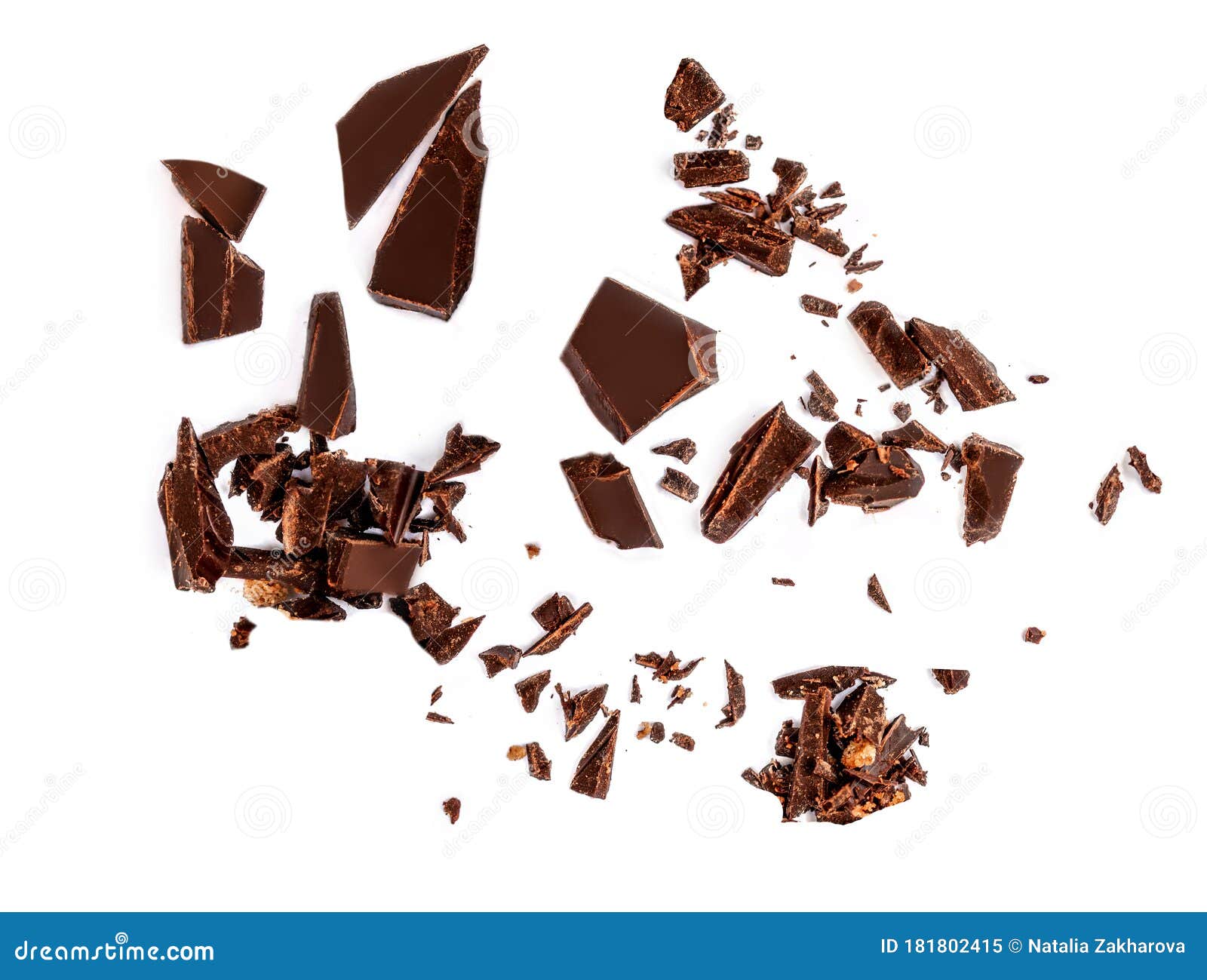 Falling Chocolate Pieces and Shavings Isolated on White Background ...