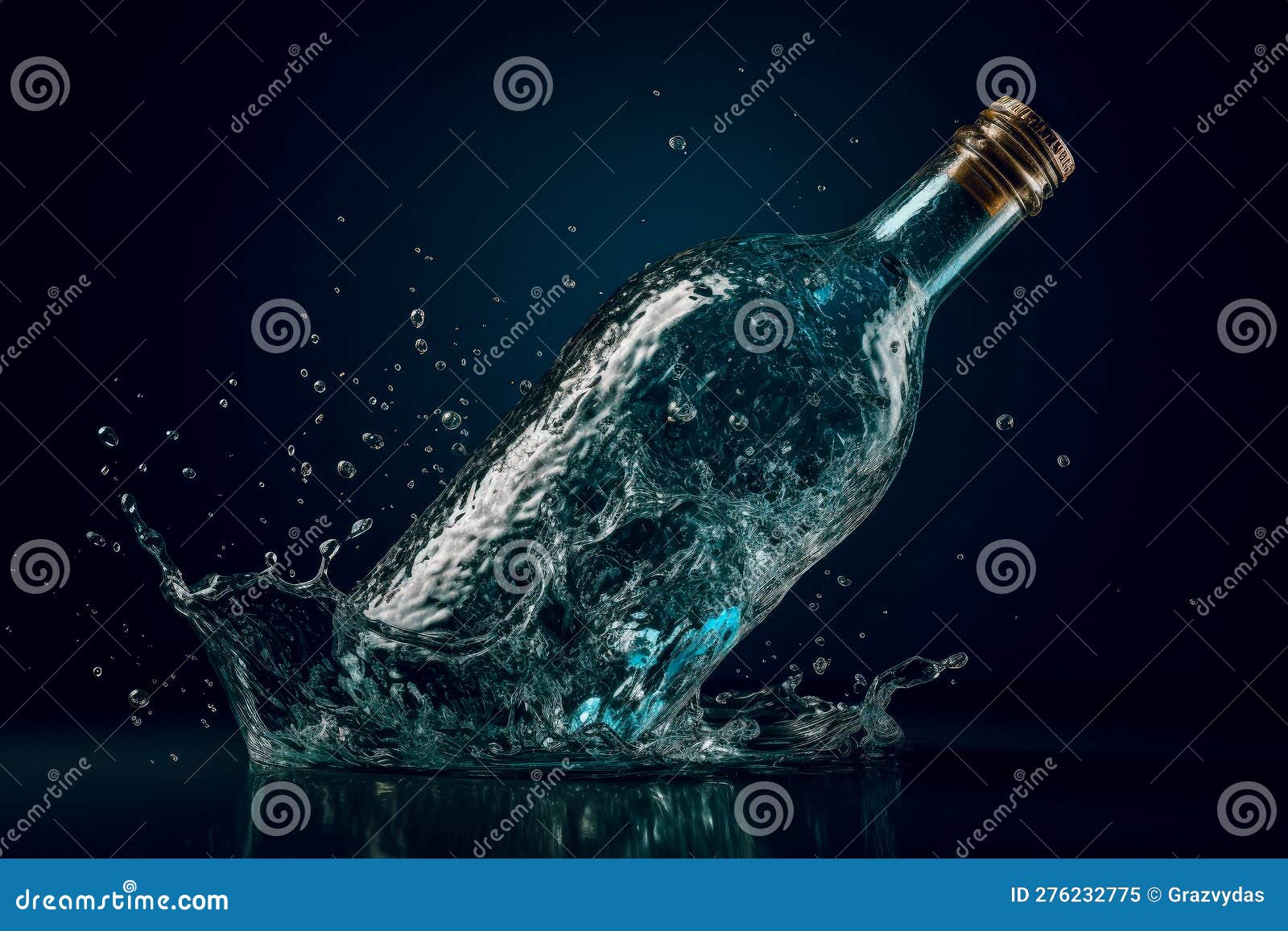 Falling Clear Glass Bottle with a Water Splash.AI Generated Stock ...