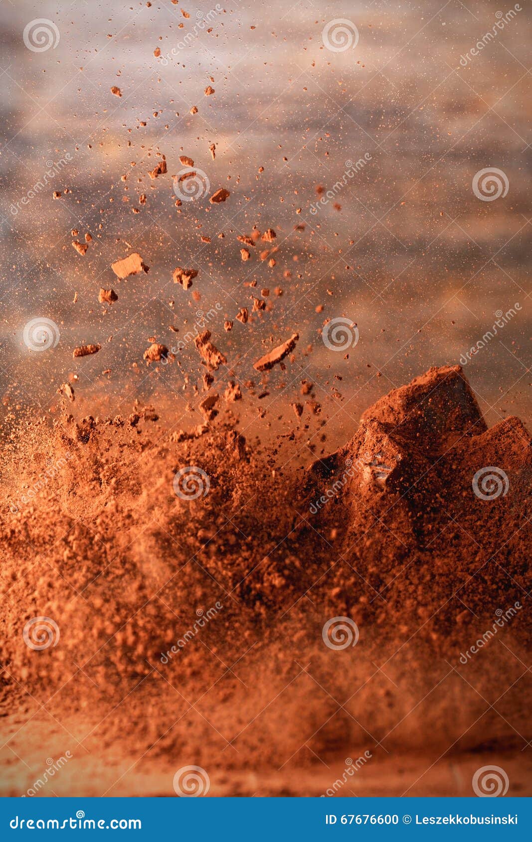 Falling Cocoa Powder on a Wooden Table Stock Photo - Image of stone ...