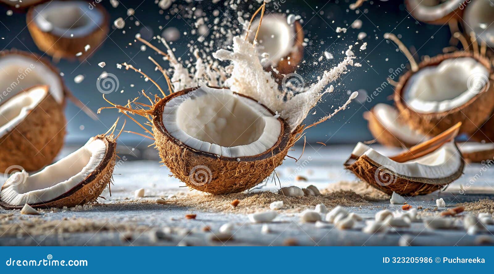 Falling Coconut Flakes Captured in a Macro View AI Generative Stock ...